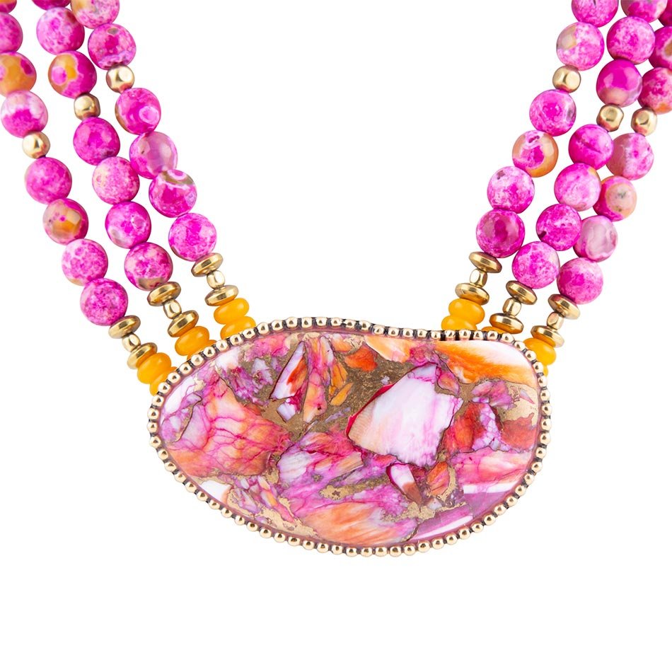 Pink Starburst Shell Statement Golden Necklace – PKBESTTOYS